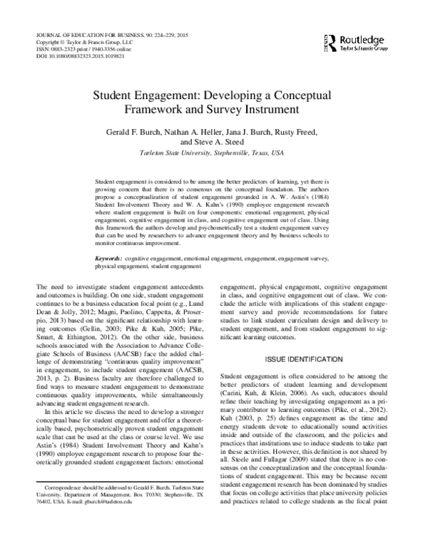 (PDF) Student Engagement: Developing a Conceptual Framework and Survey Instrument