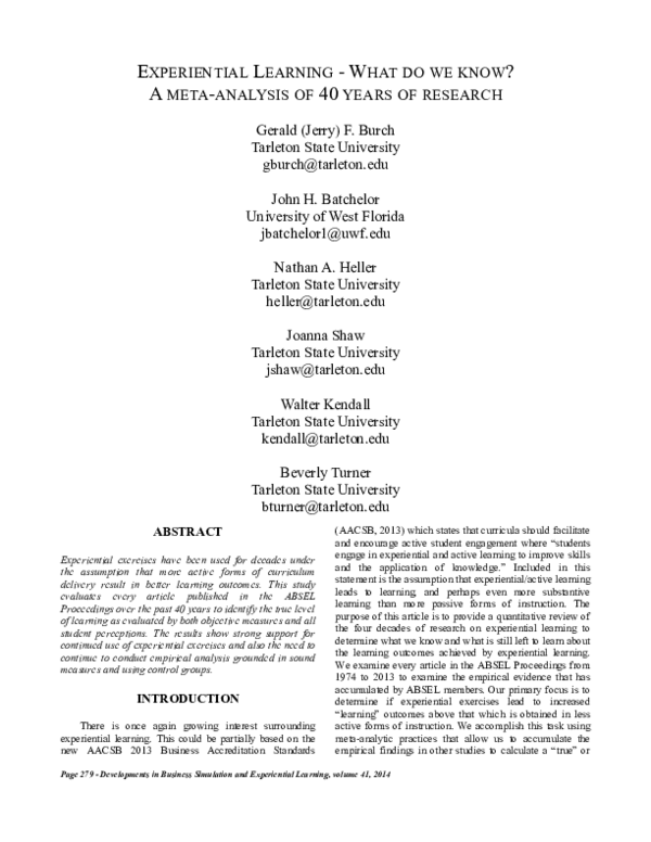 (PDF) Experiential learning - What do we know? A meta-analysis of 40 years of research
