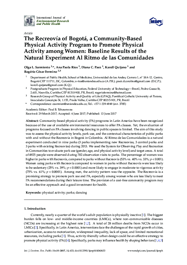(PDF) The Recreovía of Bogotá, a Community-Based Physical Activity Program to Promote Physical ...