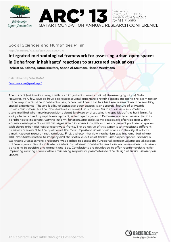 (PDF) Integrated methodological framework for assessing urban open spaces in Doha from ...