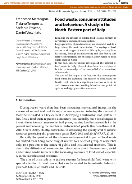 (PDF) Food waste, consumer attitudes and behaviour. A study in the ...