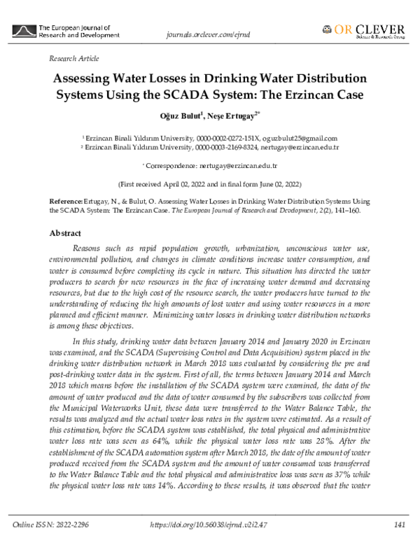 Pdf Assessing Water Losses In Drinking Water Distribution Systems