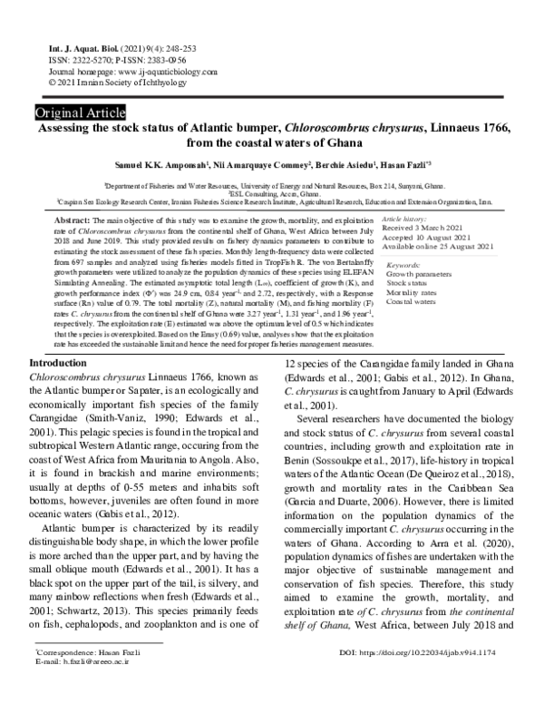 (PDF) Assessing the stock status of Atlantic bumper, Chloroscombrus ...