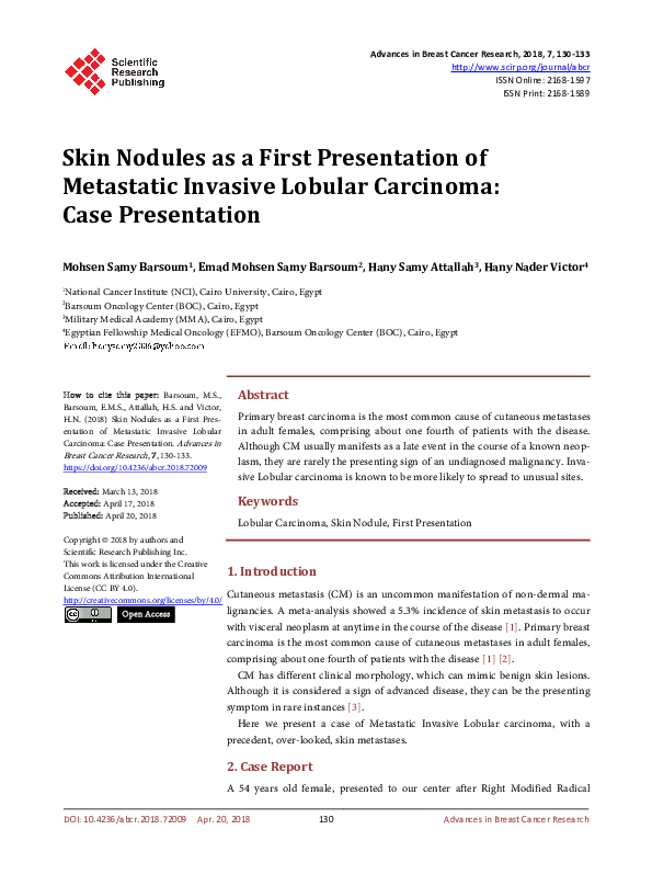 (PDF) Skin Nodules as a First Presentation of Metastatic Invasive ...