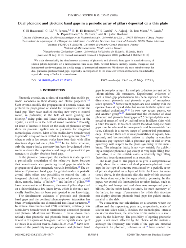 (PDF) Dual phononic and photonic band gaps in a periodic array of ...