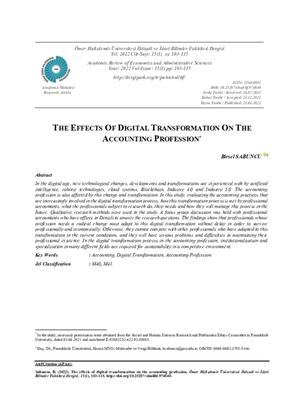 (PDF) The Effects of Digital Transformation on the Accounting Profession