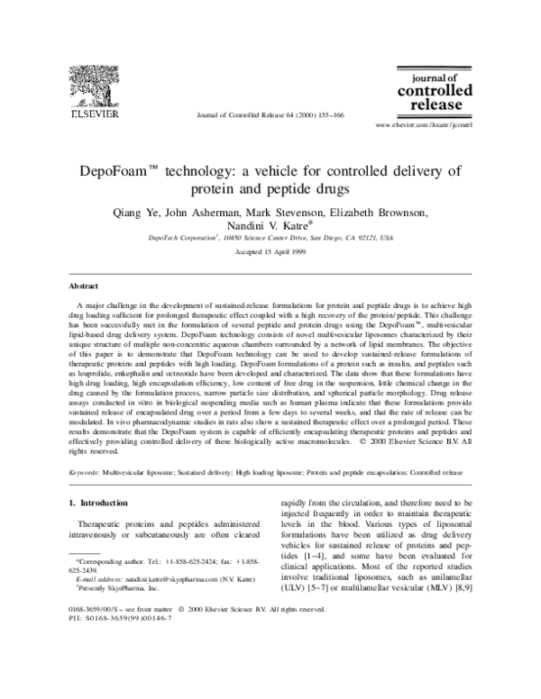 (PDF) DepoFoam™ technology: a vehicle for controlled delivery of ...