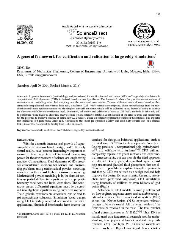 Pdf A General Framework For Verification And Validation Of Large Eddy