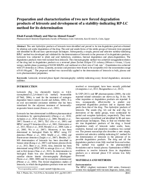 (PDF) Preparation and characterization of two new forced degradation products of letrozole and ...