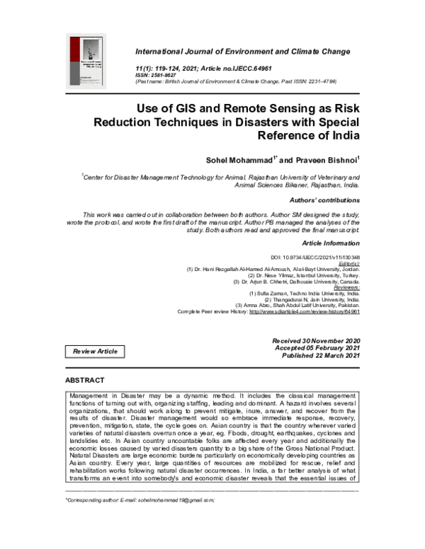 (PDF) Use of GIS and Remote Sensing as Risk Reduction Techniques in ...