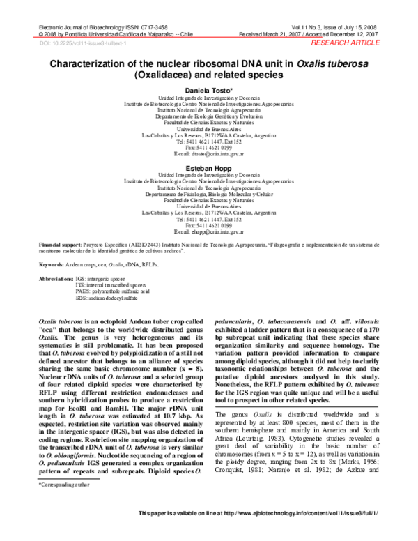 (PDF) Characterization of the nuclear ribosomal DNA unit in Oxalis ...