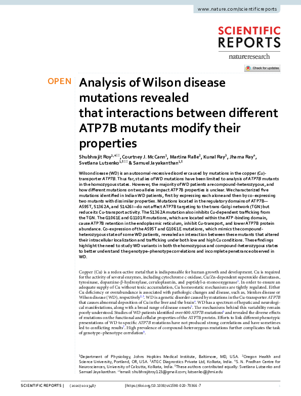 (PDF) Analysis of Wilson disease mutations revealed that interactions ...