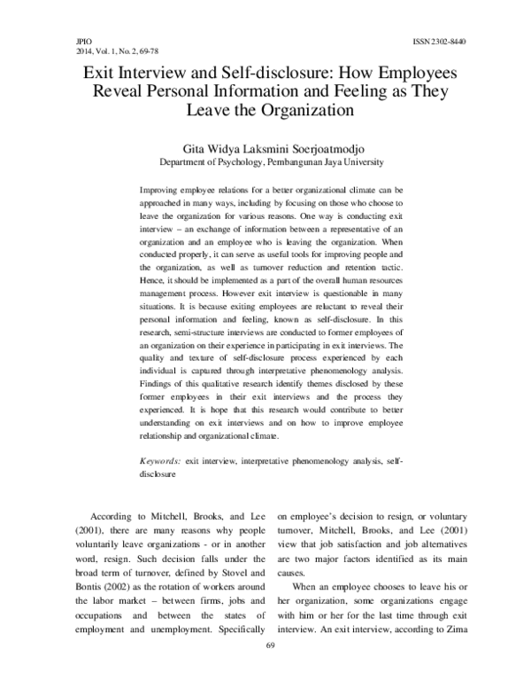 (PDF) Exit Interview and Self-disclosure: How Employees Reveal Personal ...