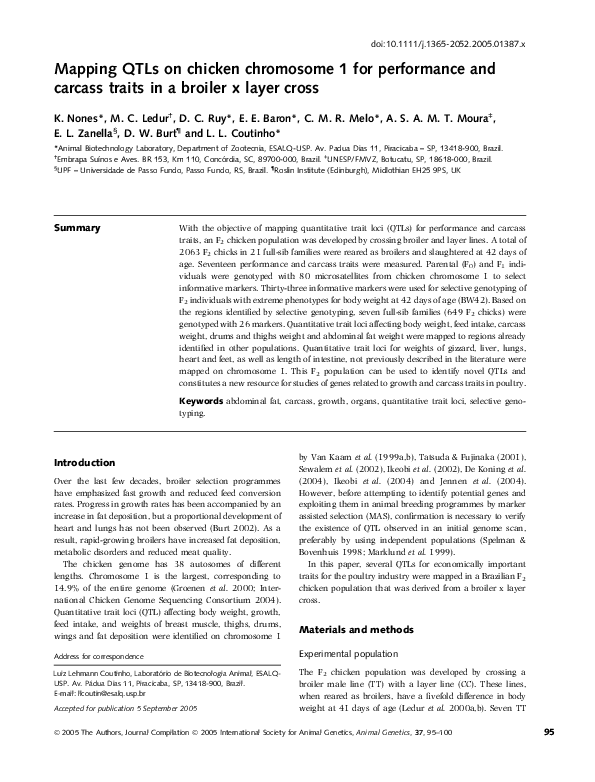 Pdf Mapping Qtls On Chicken Chromosome 1 For Performance And Carcass Traits In A Broiler X