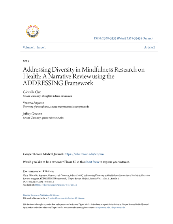 (PDF) Addressing Diversity in Mindfulness Research on Health: A Narrative Review using the ...