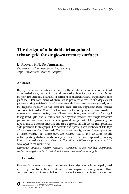 (PDF) The design of a foldable triangulated scissor grid for single ...