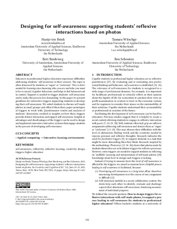 (PDF) Designing for self-awareness: supporting students’ reflexive ...