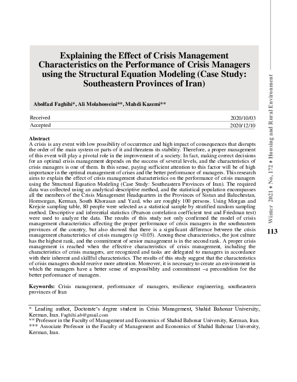 (PDF) Explaining the Effect of Crisis Management Characteristics on the ...