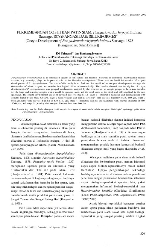 (PDF) PERKEMBANGAN OOSIT IKAN PATIN SIAM, Pangasianodon hypophthalmus ...