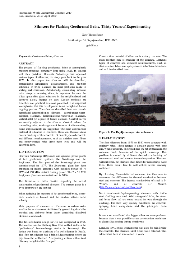 (PDF) Silencers for Flashing Geothermal Brine , Thirty Years of ...