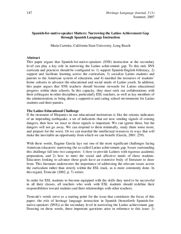 (PDF) Spanish-for-native-speaker Matters: Narrowing the Latino ...
