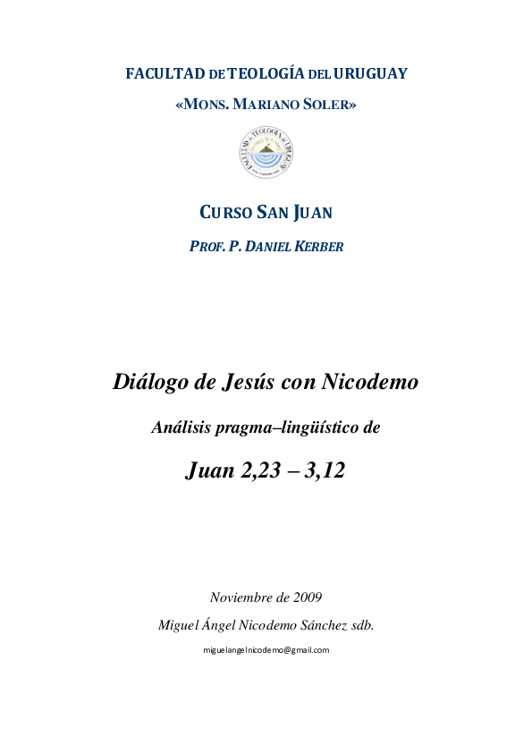 (PDF) Diálogo de Jesús con Nicodemo - Análisis Pragmalingüístico