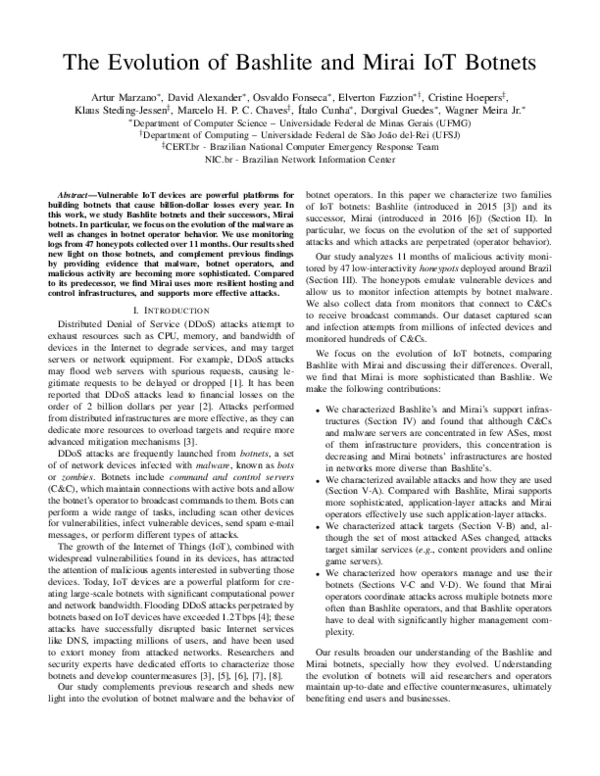 (PDF) The Evolution of Bashlite and Mirai IoT Botnets