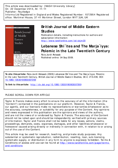 (PDF) British Journal of Middle Eastern Studies Lebanese Shi‵ites and ...