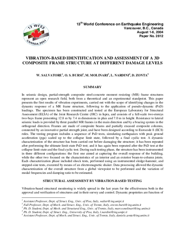 (PDF) Vibration-based identification and assessment of a 3D composite frame structure at ...