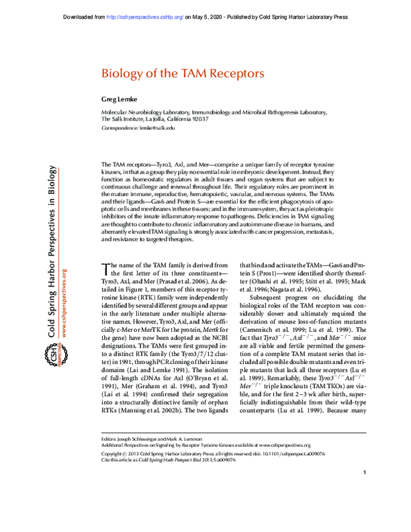 (PDF) TAM Receptors: Key Regulators in Immunity and Disease