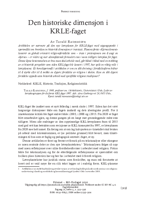 (PDF) Den historiske dimensjon i KRLE-faget