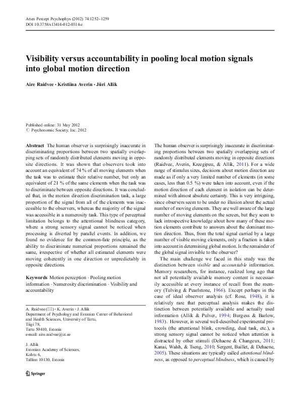 (PDF) Visibility versus accountability in pooling local motion signals ...