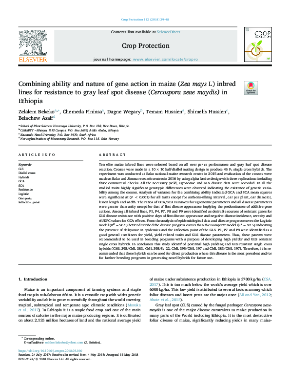 Pdf Combining Ability And Nature Of Gene Action In Maize Zea Mays L