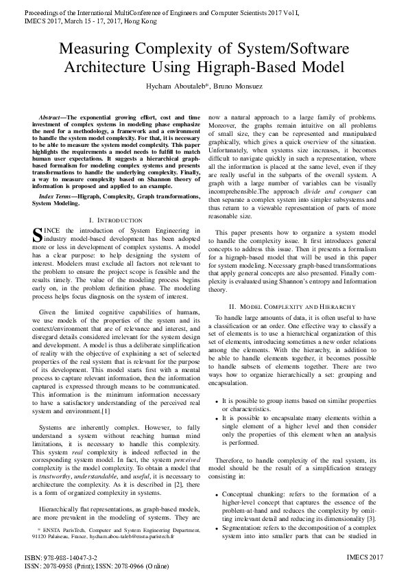 (PDF) Measuring Complexity of System / Software Architecture Using Higraph-Based Model