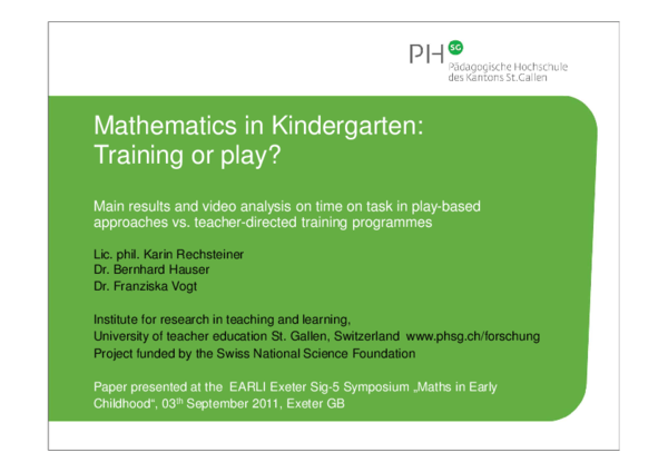 (PDF) Mathematics in Kindergarten: Training or play?