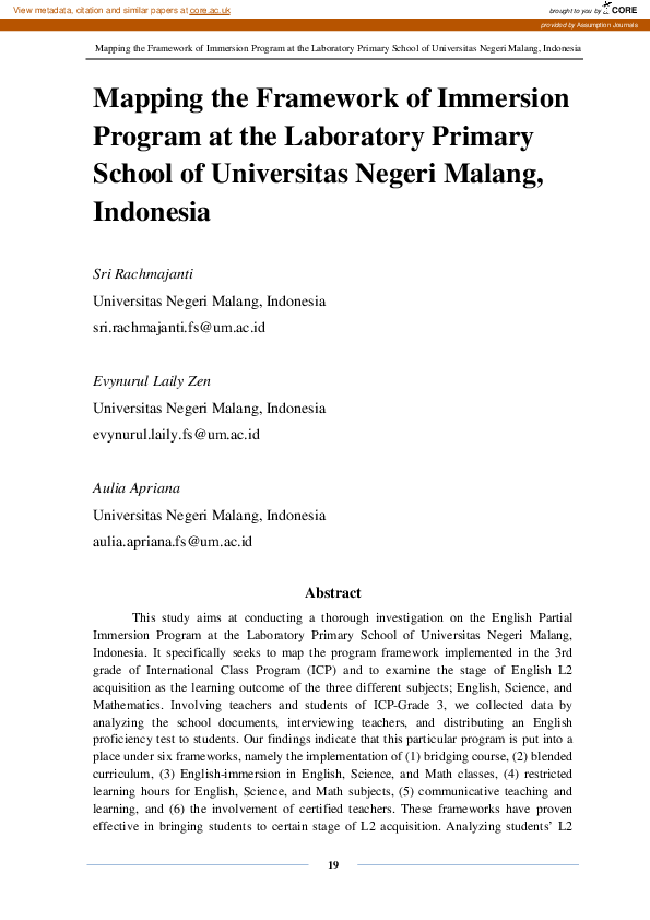 (PDF) Mapping the Framework of Immersion Program at the Laboratory ...