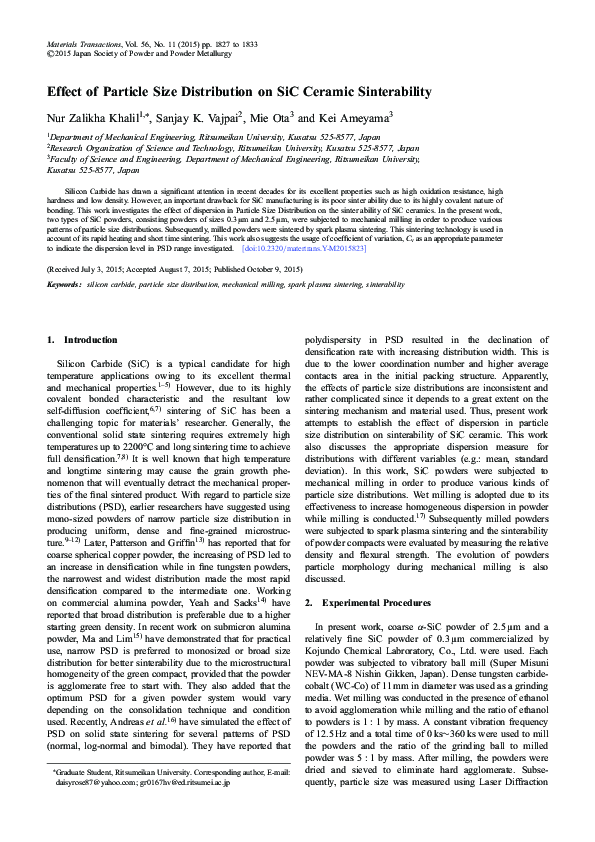 (PDF) Effect of Particle Size Distribution on SiC Ceramic Sinterability