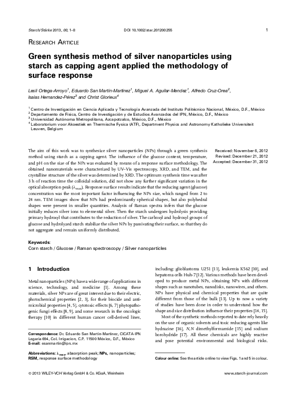 (PDF) Green synthesis method of silver nanoparticles using starch as ...