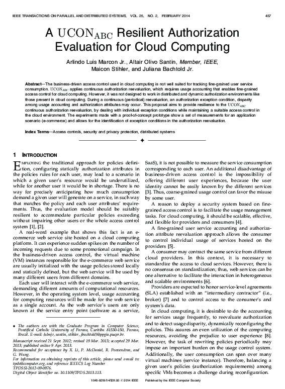 (PDF) A $(\rm UCON_{ABC})$ Resilient Authorization Evaluation for Cloud Computing