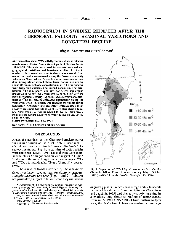 (PDF) Radiocesium in Swedish Reindeer After the Chernobyl Fallout