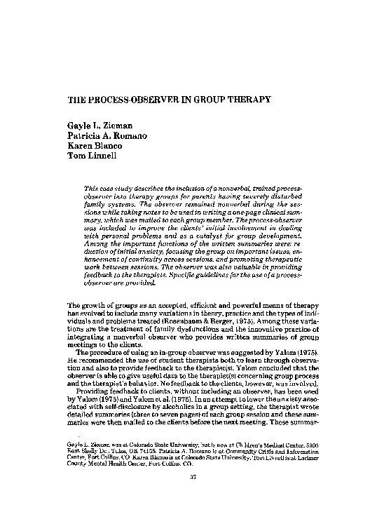 (PDF) The process-observer in group therapy