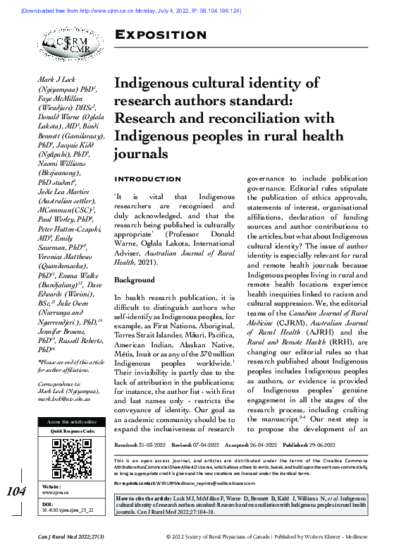 (PDF) Indigenous cultural identity of research authors standard ...