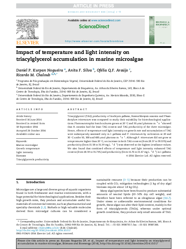 (PDF) Impact of temperature and light intensity on triacylglycerol ...