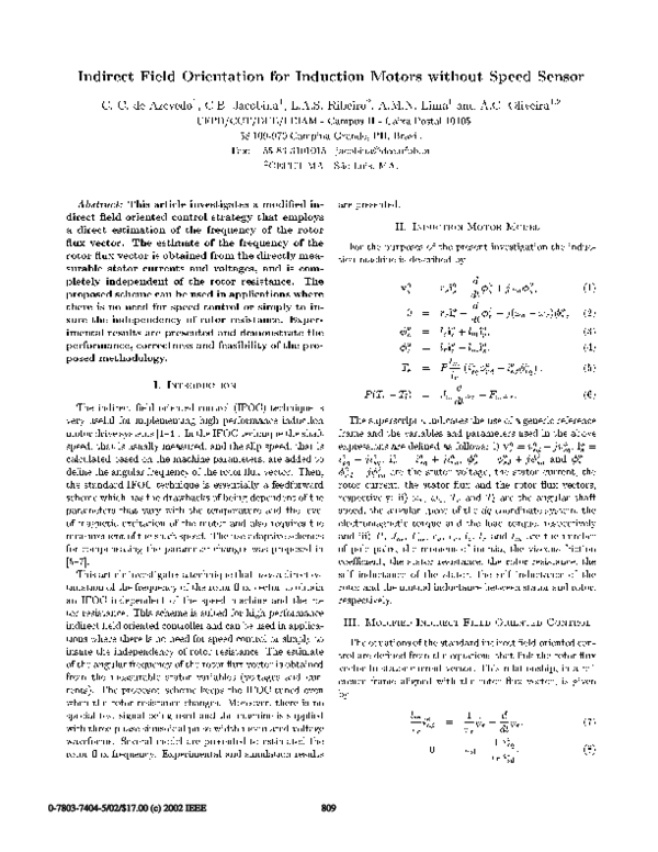 Pdf Indirect Field Orientation For Induction Motors Without Speed