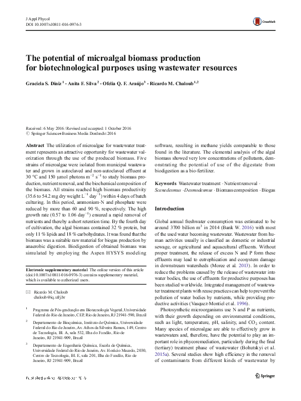(PDF) The potential of microalgal biomass production for biotechnological purposes using ...