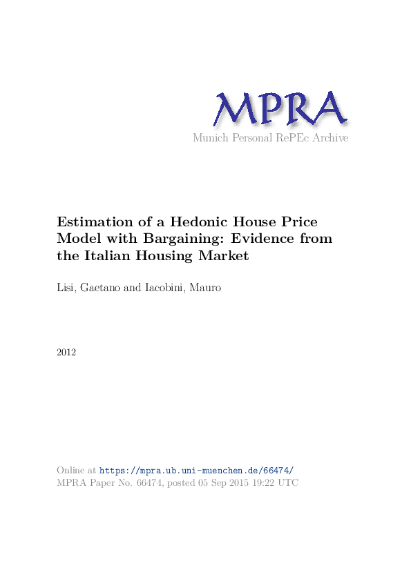 (PDF) Estimation of a Hedonic House Price Model with Bargaining: Evidence from the Italian ...