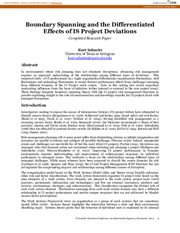 (PDF) Boundary Spanning and the Differentiated Effects of IS Project Deviations