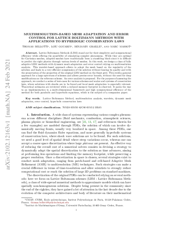 Pdf Multiresolution Based Mesh Adaptation And Error Control For Lattice Boltzmann Methods With