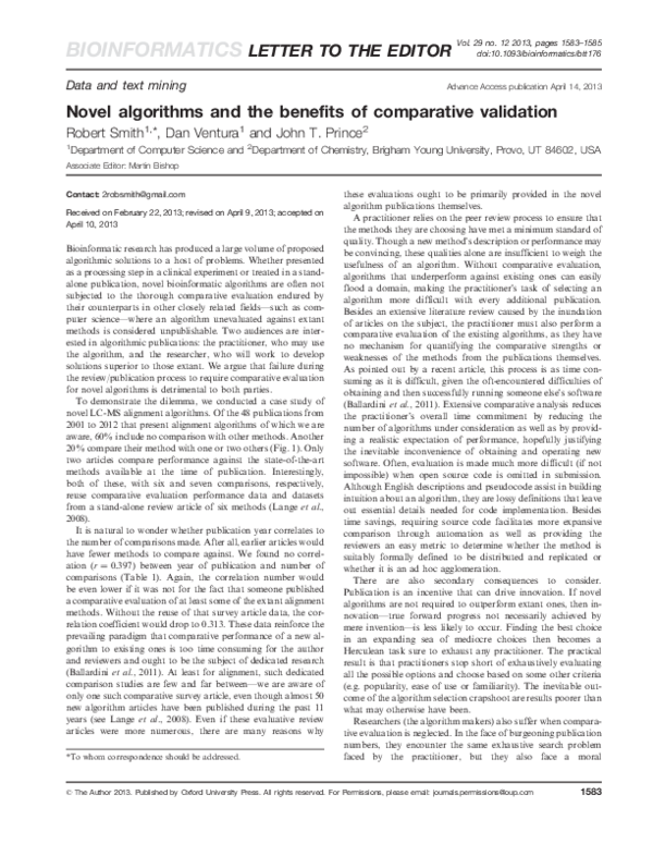 (PDF) Novel algorithms and the benefits of comparative validation