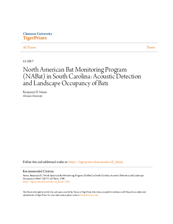 (PDF) North American Bat Monitoring Program (NABat) in South Carolina ...